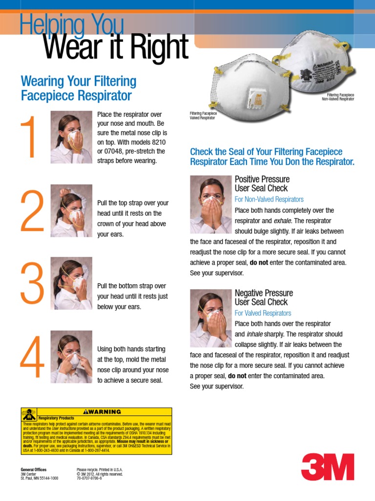 3M Disposable Filtering Facepiece Respirator Fitting Poster English and ...