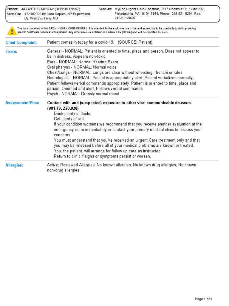 EncounterNote 134074 2020121763060 | PDF | Allergy | Patient