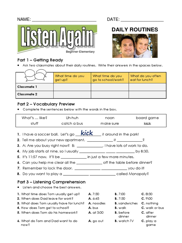 Daily Routines Listening Activity | PDF | Lunch