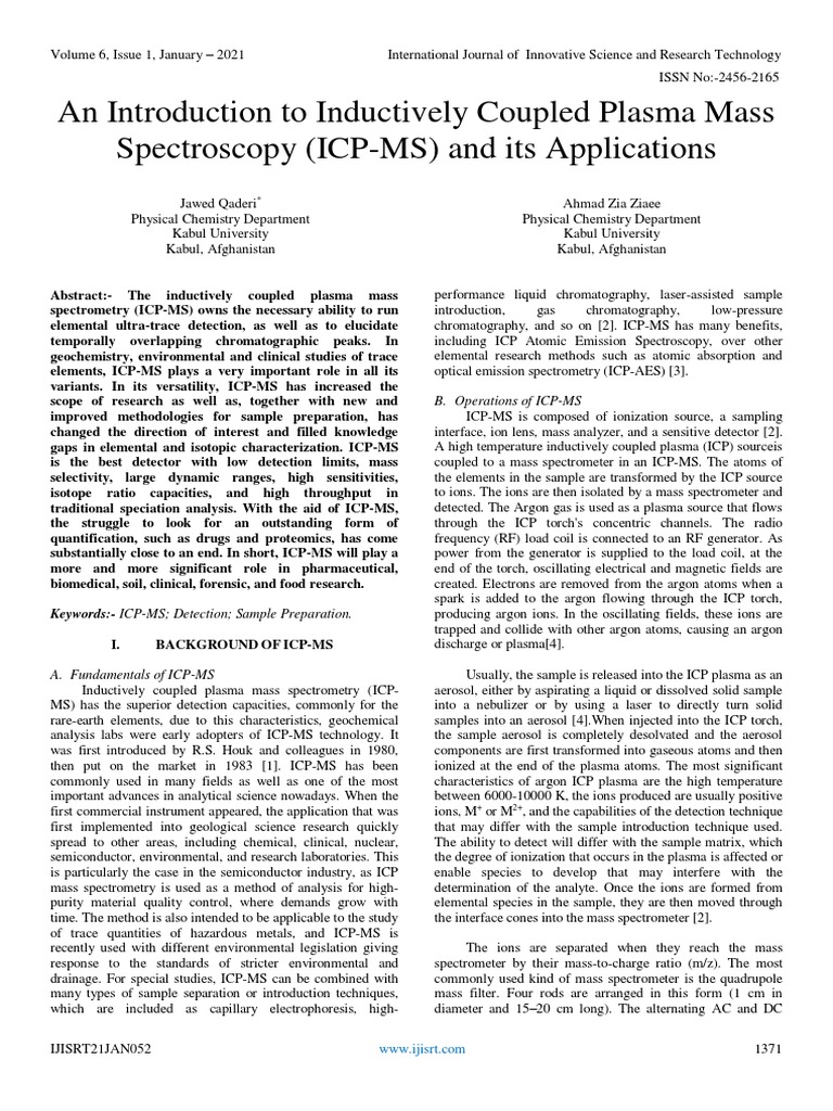 An Introduction To Inductively Coupled Plasma Mass Spectroscopy (ICP-MS ...
