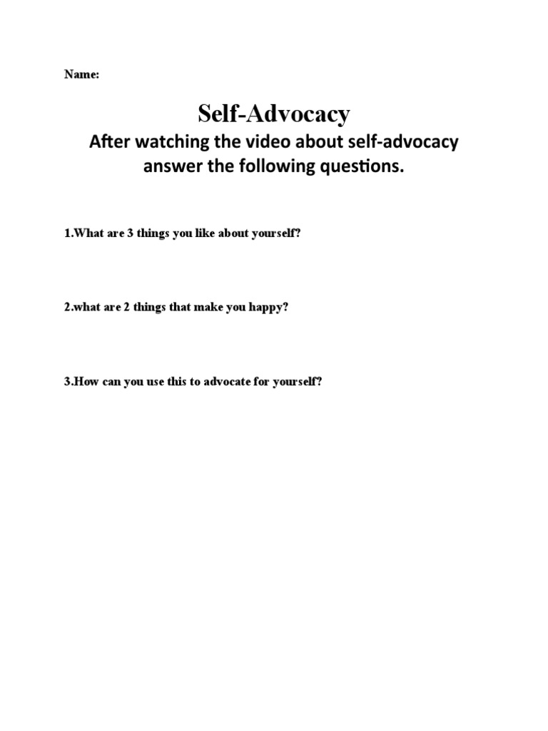 Self-Advocacy: Personal Reflection Guide | PDF | Self-Improvement ...