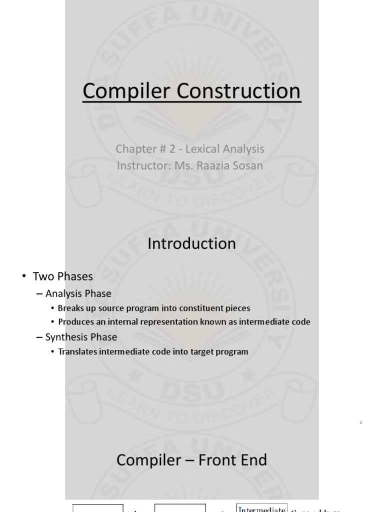 Compiler Construction: Chapter # 2 - Lexical Analysis Instructor: Ms. Raazia Sosan | PDF ...