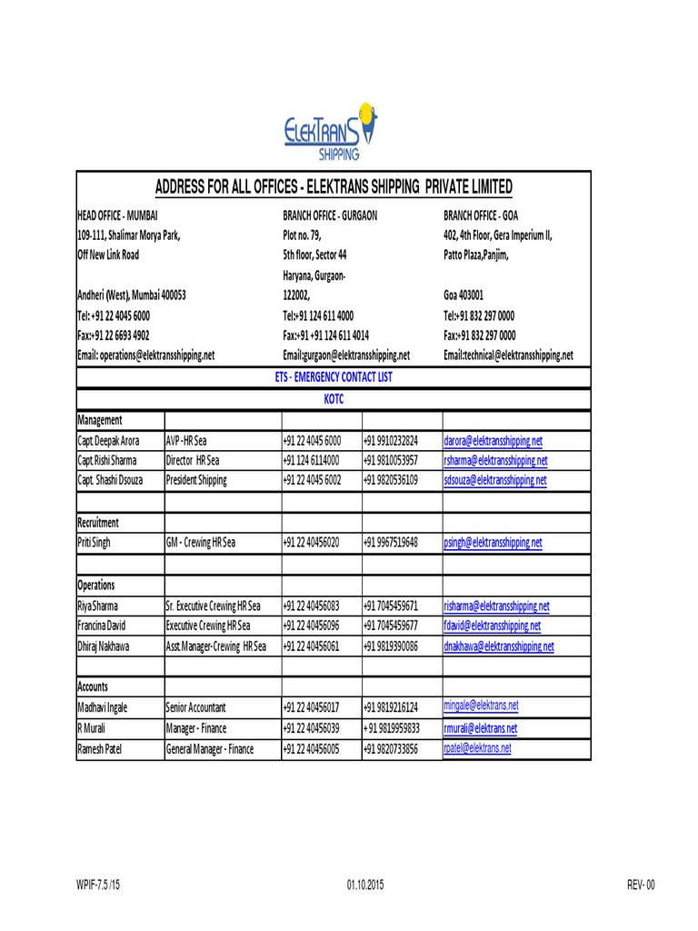 Emergency Contact List | PDF