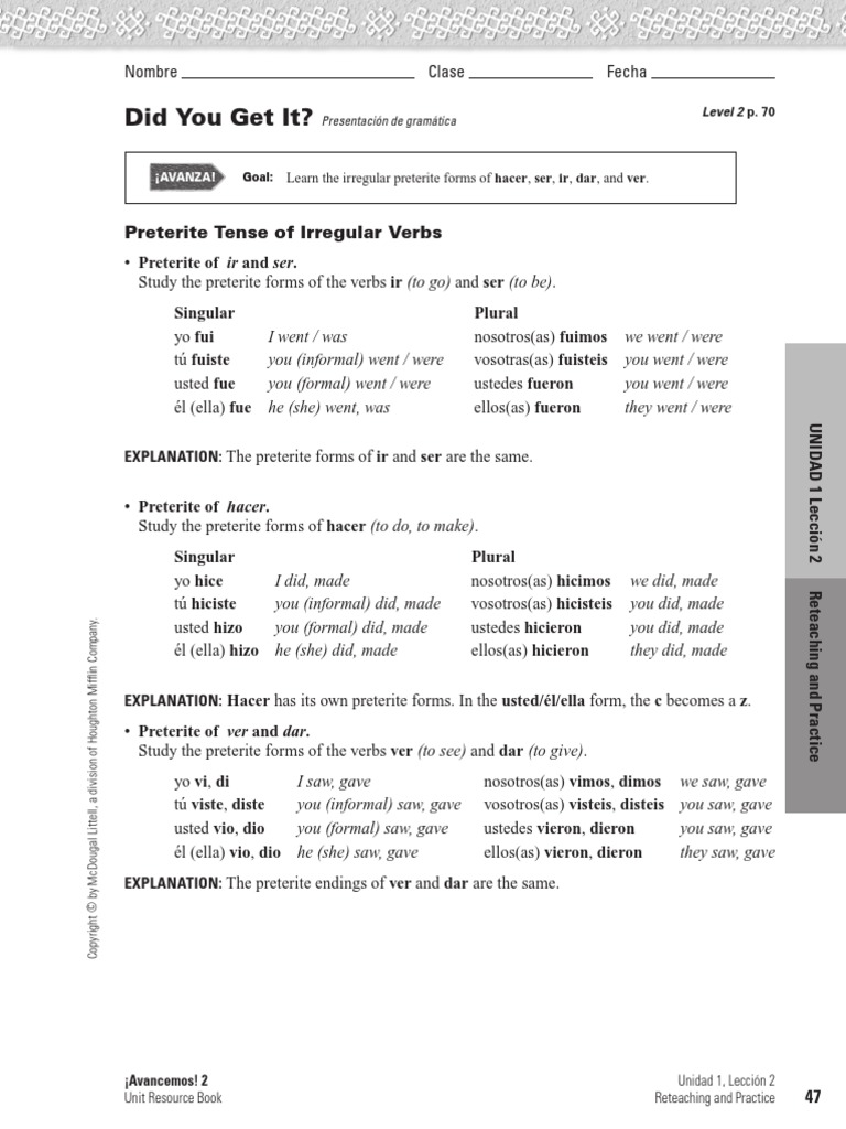 Preterite Irregular Verbs Classwork | PDF | Linguistic Typology ...