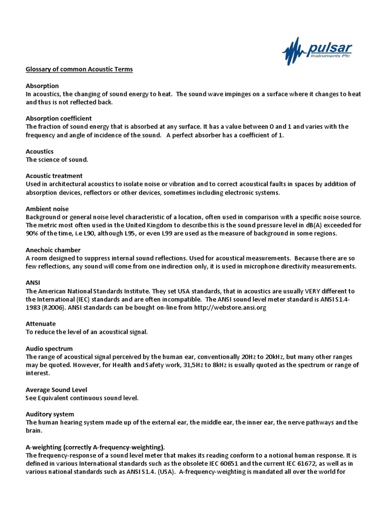 Acoustic Terms Glossary | PDF | Sound | Decibel