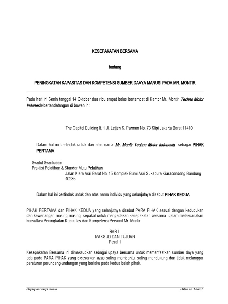 Kesepakatan Peningkatan Kompetensi Mr. Montir | PDF | Hukum