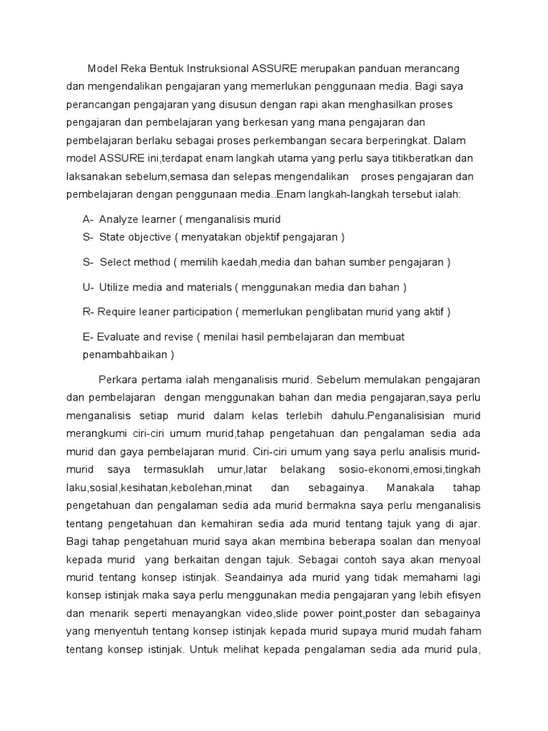 Model Reka Bentuk Instruksional ASSURE Merupakan Panduan Merancang Dan ...