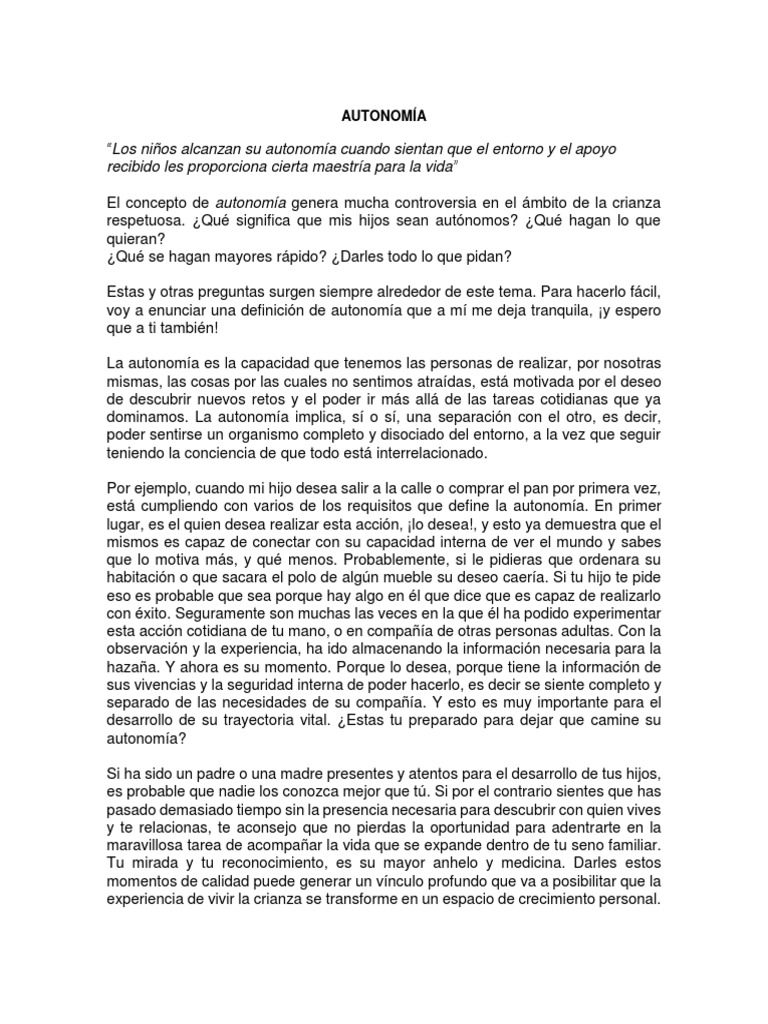 Definición de autonomía infantil | PDF | Las emociones | Vida