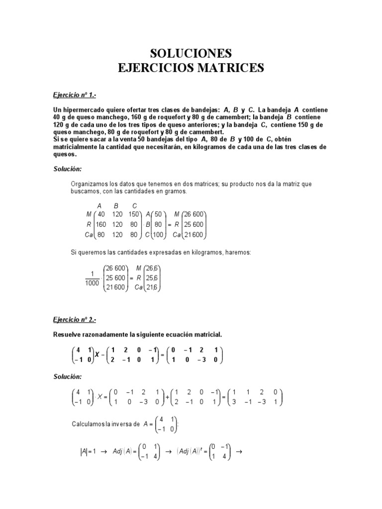Ejercicios Resueltos Con Matrices | PDF | Matriz (Matemáticas) | Teoría ...