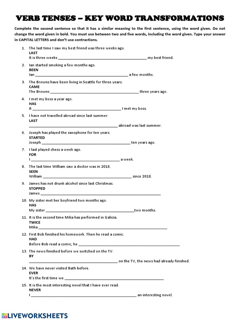 Verb Tenses - Key Word Transformations | PDF | Morphology | Linguistic Morphology