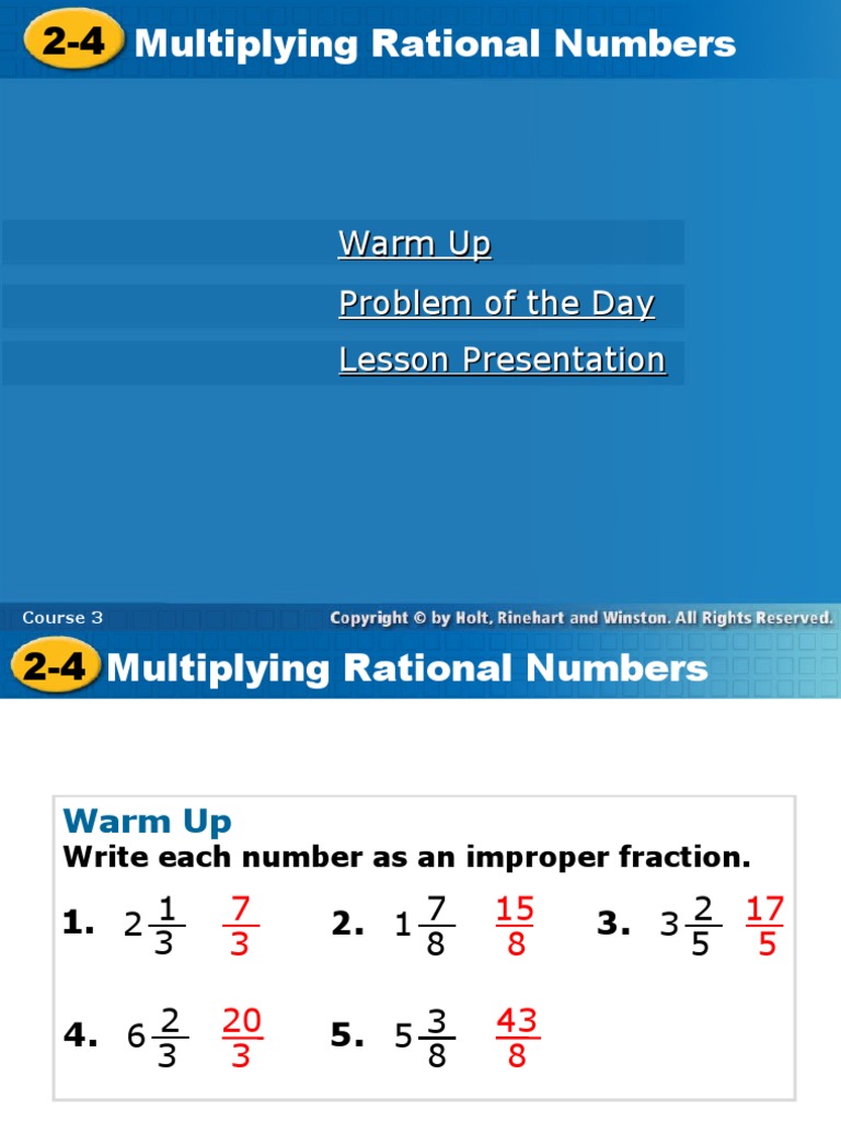 Day 36-40 (Multiplying Rational Numbers in Fraction Form and Decimal ...