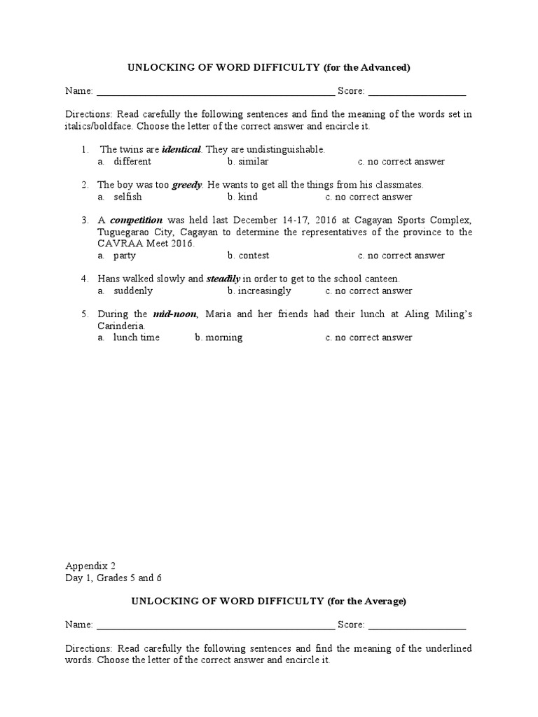 Unlocking of Word Difficulty (For The Advanced) | PDF | Communication