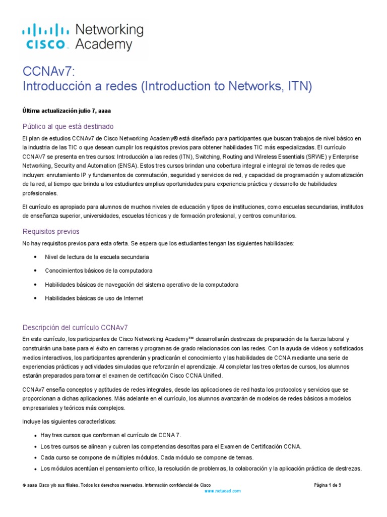 Ccna Rands Itn V7 Scope And Sequence Pdf Yo Pv6 Red De Computadoras