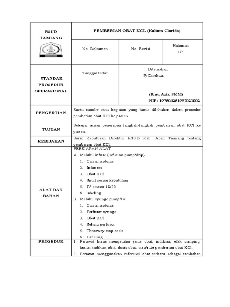 Spo Pemberian Obat KCL | PDF