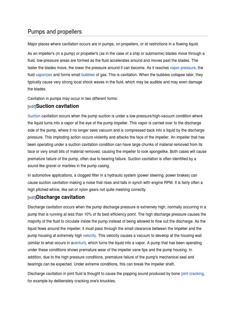 Pumps and Propellers: Suction Cavitation | PDF | Pump | Gas Technologies