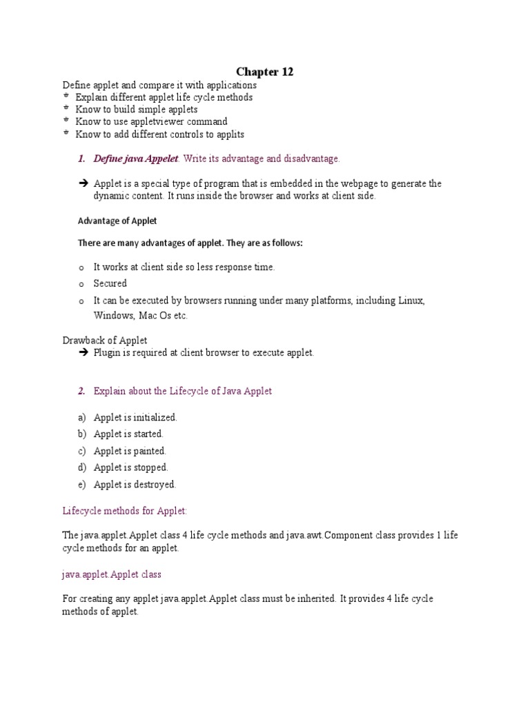 Define Java Appelet. Write Its Advantage and Disadvantage | PDF | Computing Platforms | Software ...