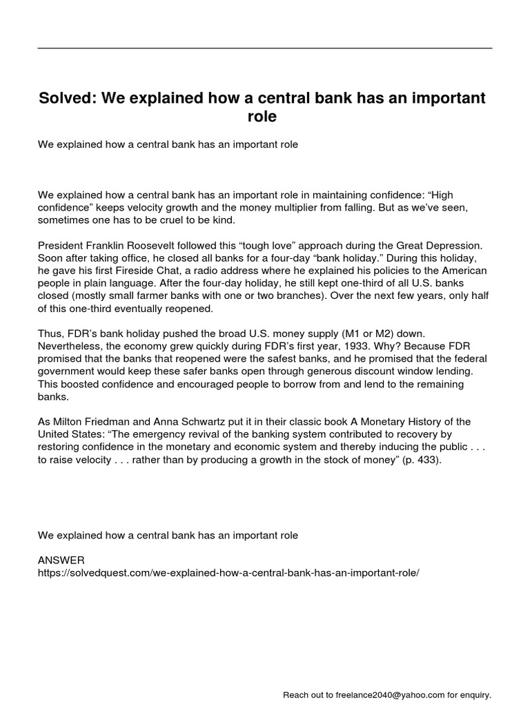We Explained How A Central Bank Has An Important Role | PDF | Money ...
