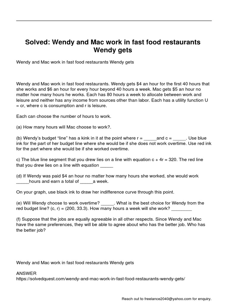 Wendy and Mac's Fast Food Work Analysis | PDF | Labour Economics ...