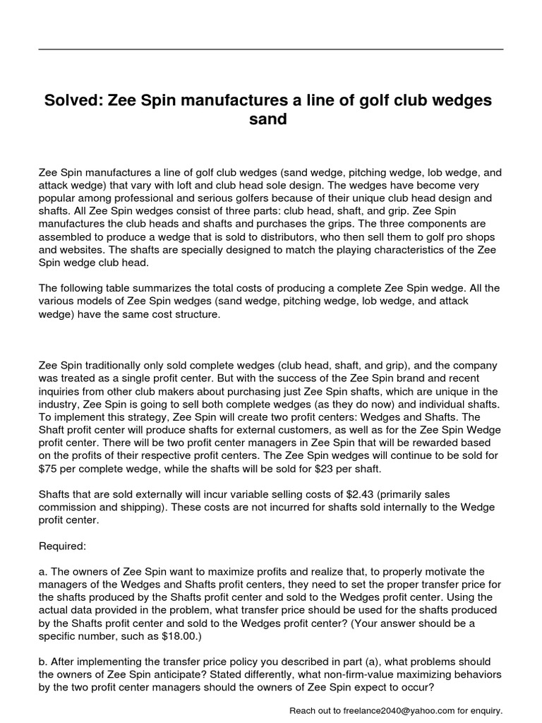 Zee Spin Manufactures A Line of Golf Club Wedges Sand | PDF