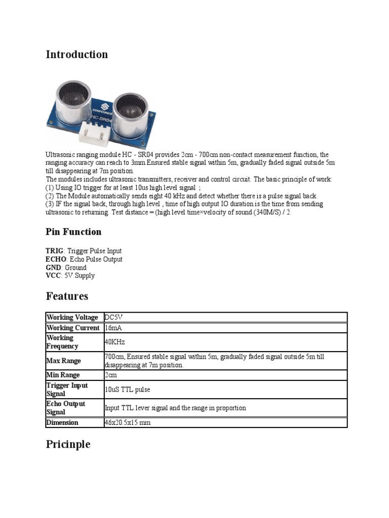 HC-SR04 Ultrasonic Sensor Datasheet | PDF