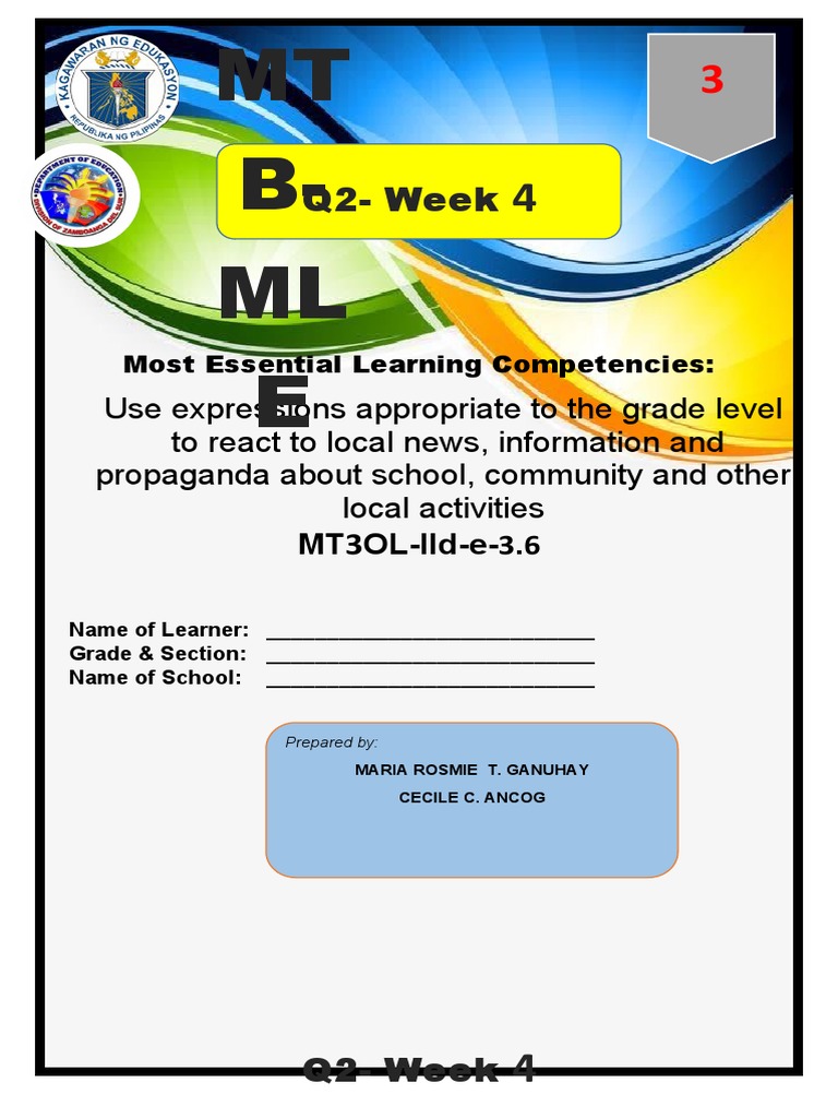 MTB MLE3 Q2 WK4 Worksheet | PDF