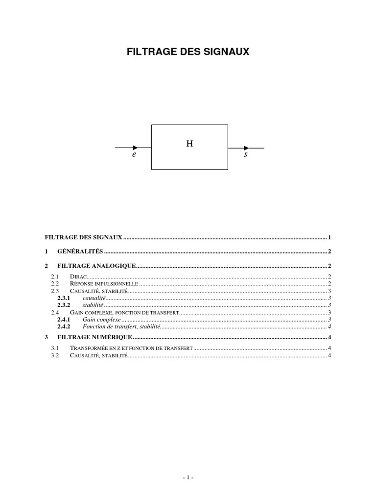 Filtrage des Signaux : Concepts Clés | PDF | Filtre (électronique ...