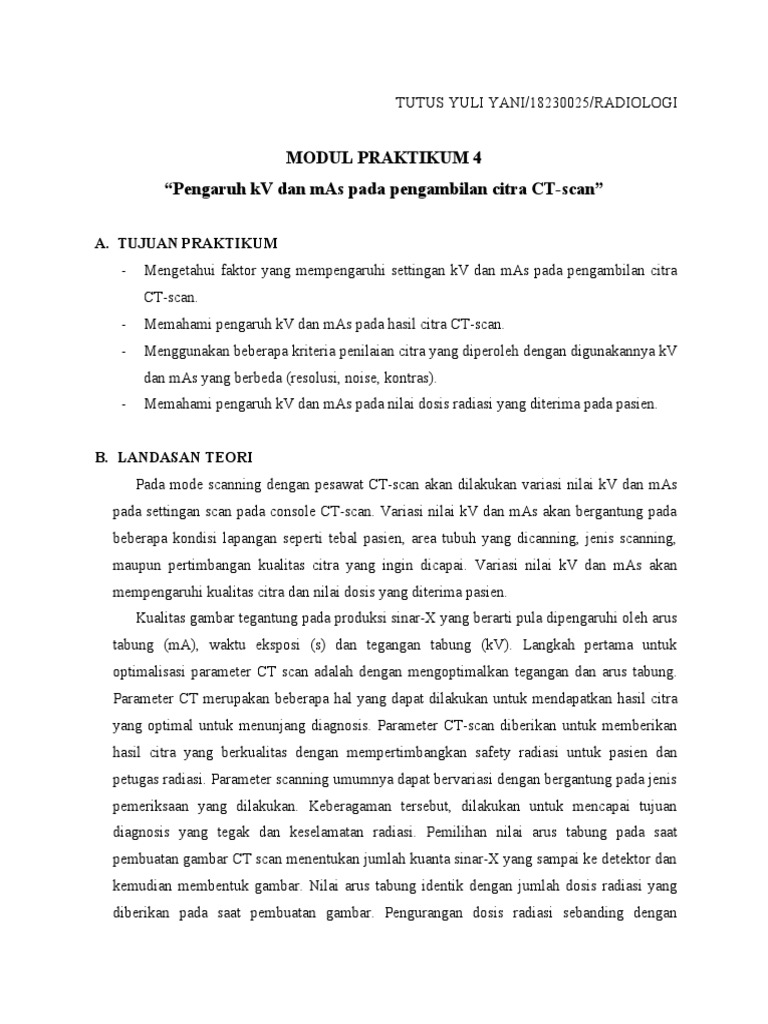 Pengaruh kV dan mAs pada Citra CT-Scan | PDF