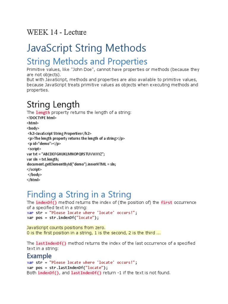 Javascript String Methods | PDF | Java Script | Programming Paradigms