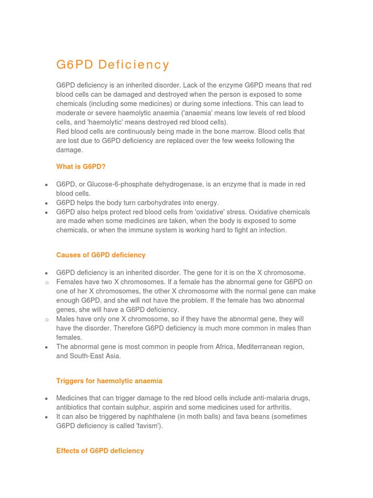 g6pd Deficiency | PDF | Medical Specialties | Diseases And Disorders
