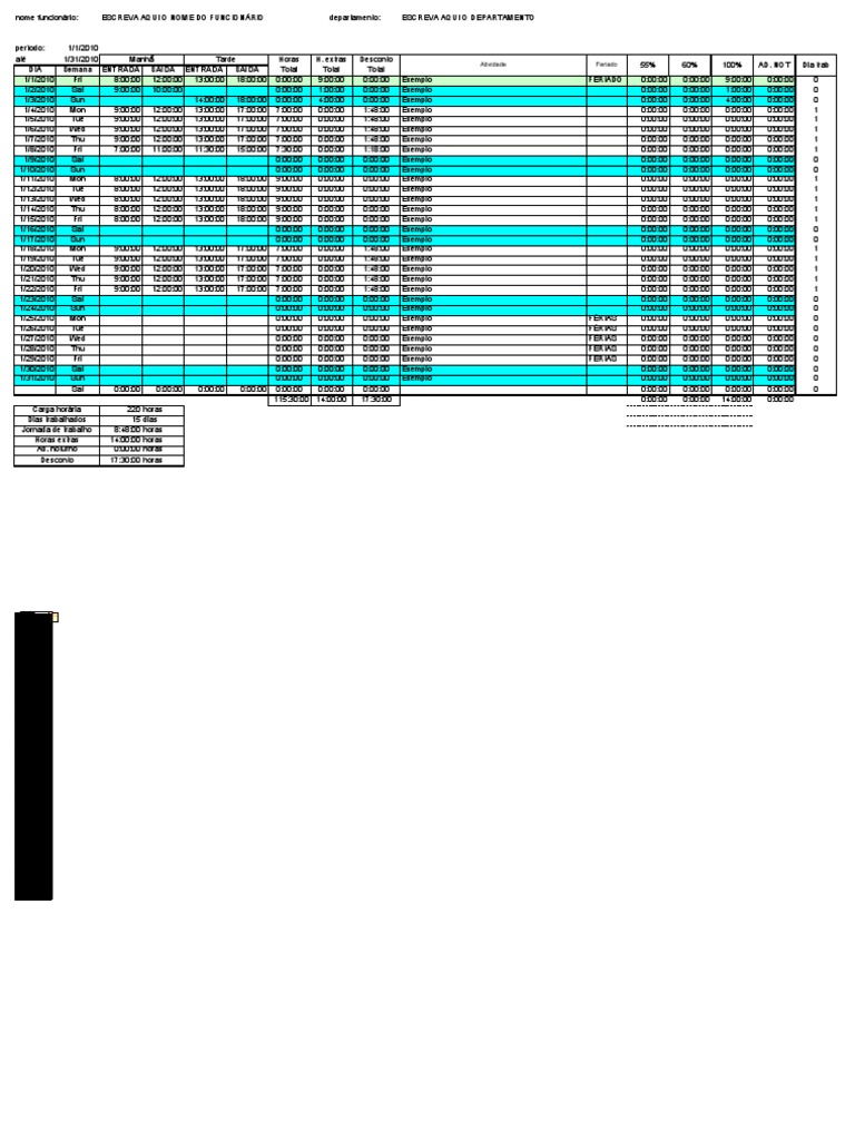 Planilha de Controle Horas Extras Modelo | PDF
