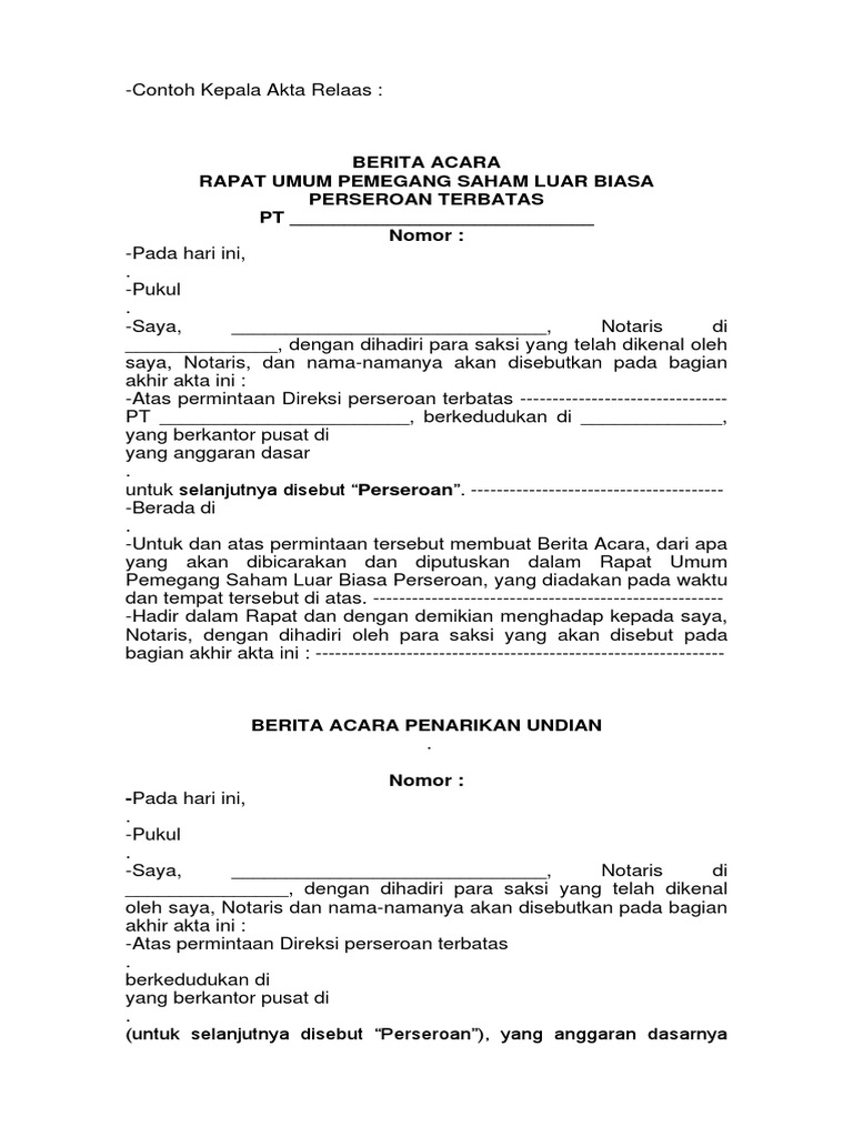 Berita Acara Rapat Umum Pemegang Saham Luar Biasa | PDF