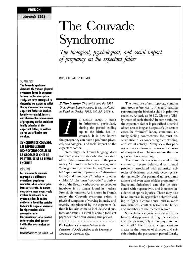 The Couvade Syndrome: 7he Pbychological | PDF | Father | Pregnancy
