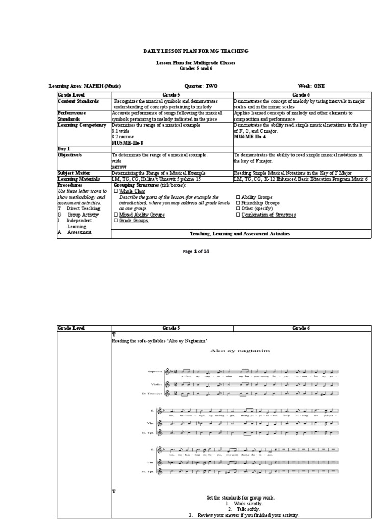 MUSIC 5 6 W 1 5 Final | Download Free PDF | Scale (Music) | Lesson Plan