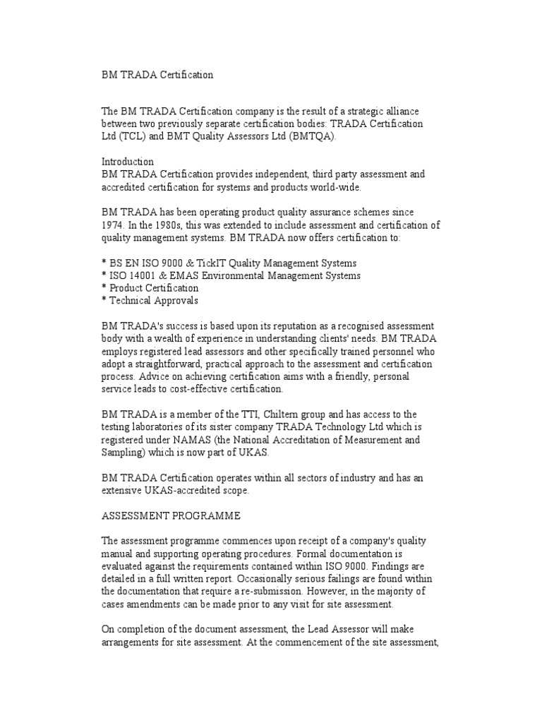 BM TRADA Certification | PDF | Iso 9000 | Certification