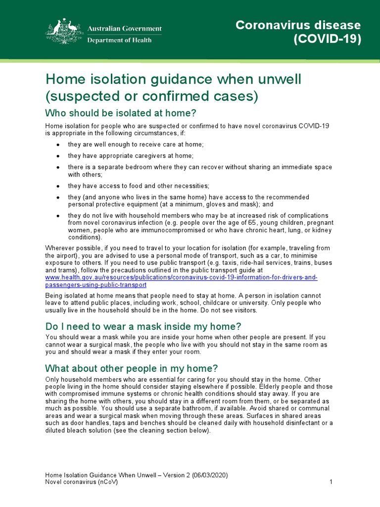 Coronavirus Covid 19 Information About Home Isolation When Unwell ...