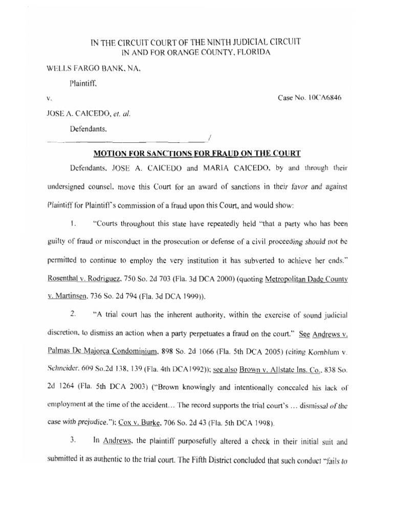 Motion For Sanctions For Fraud On The Court11 | PDF