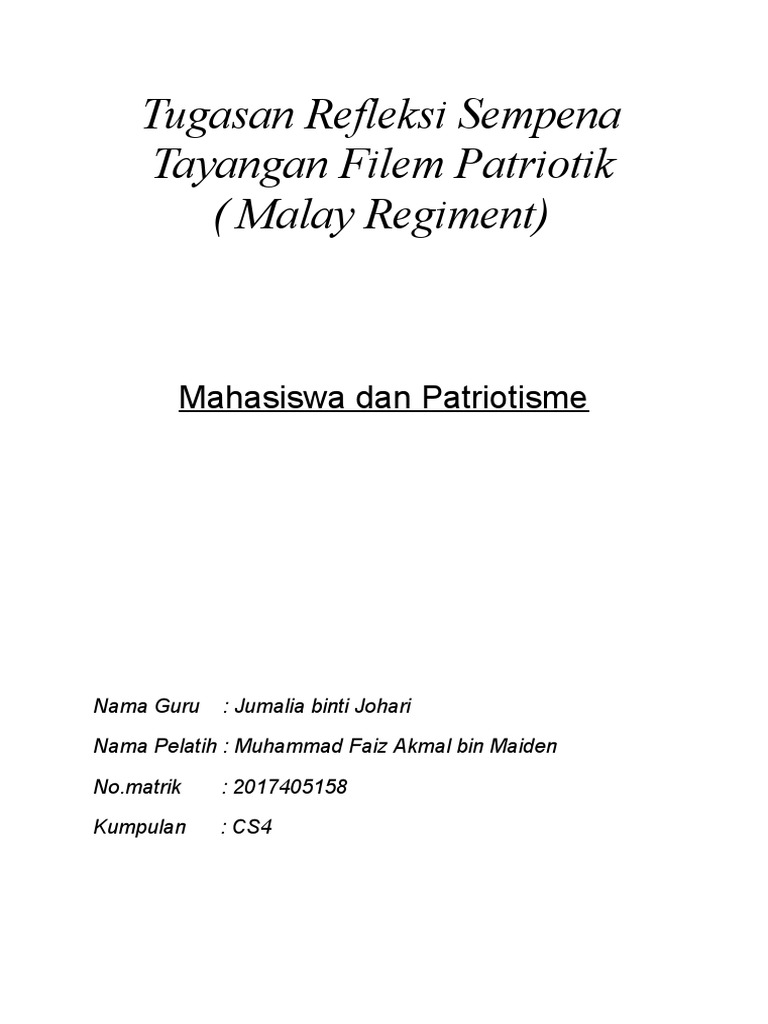 Tugasan Refleksi Sempena Tayangan Filem Patriotik | PDF Tugasan Refleksi Sempena Tayangan Filem Patriotik | PDF