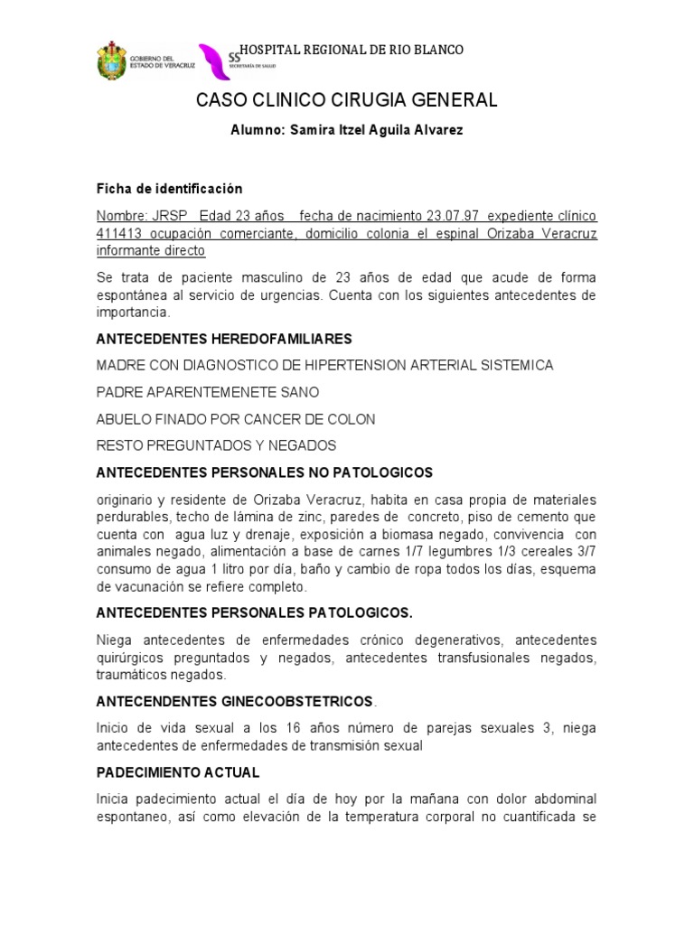 Caso Clinico Cirugia General | PDF | Especialidades Medicas | Medicina ... Caso Clinico Cirugia General | PDF | Especialidades Medicas | Medicina ...