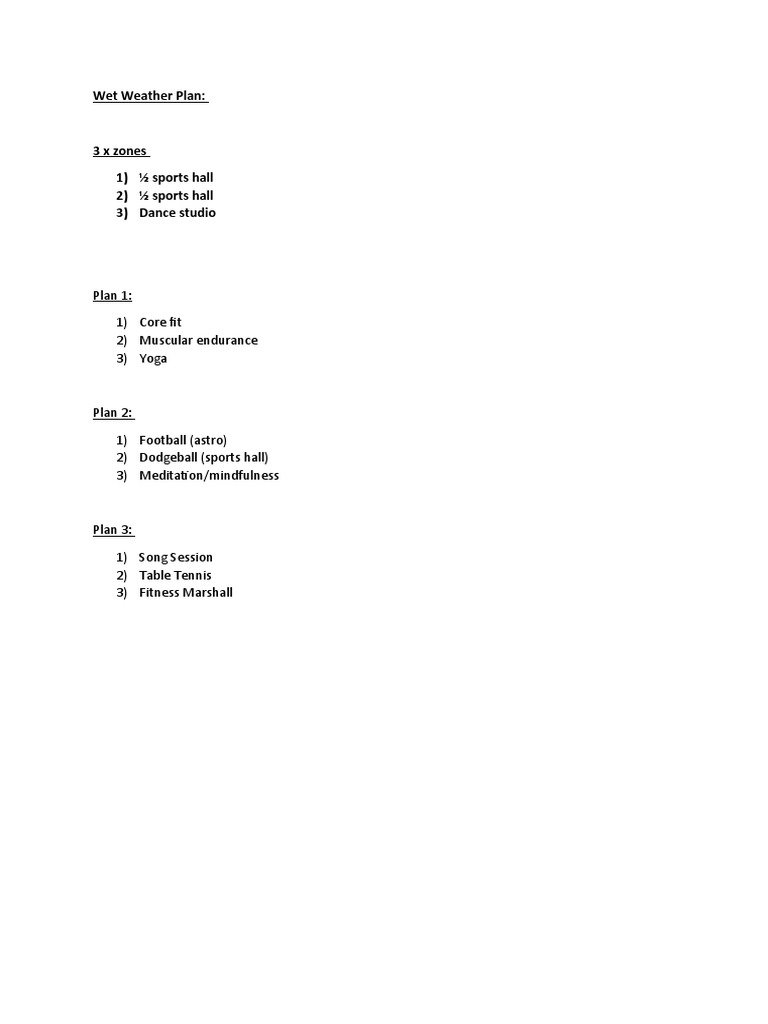Wet Weather Activity Plans | PDF | Sports & Recreation