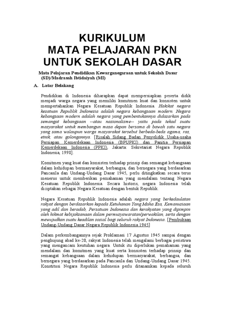 Latar Belakang, Tujuan, Ruang Lingkup PKN SD 2 | PDF