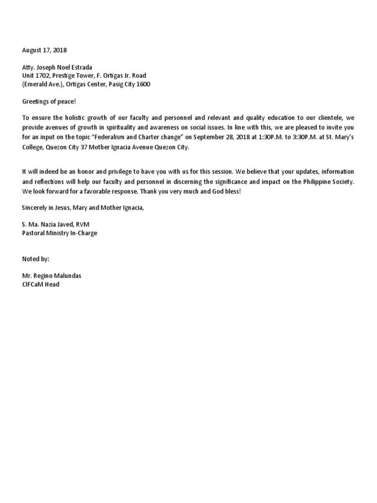 Letter of IFP Invitation | PDF | Spirituality | Catholic Church