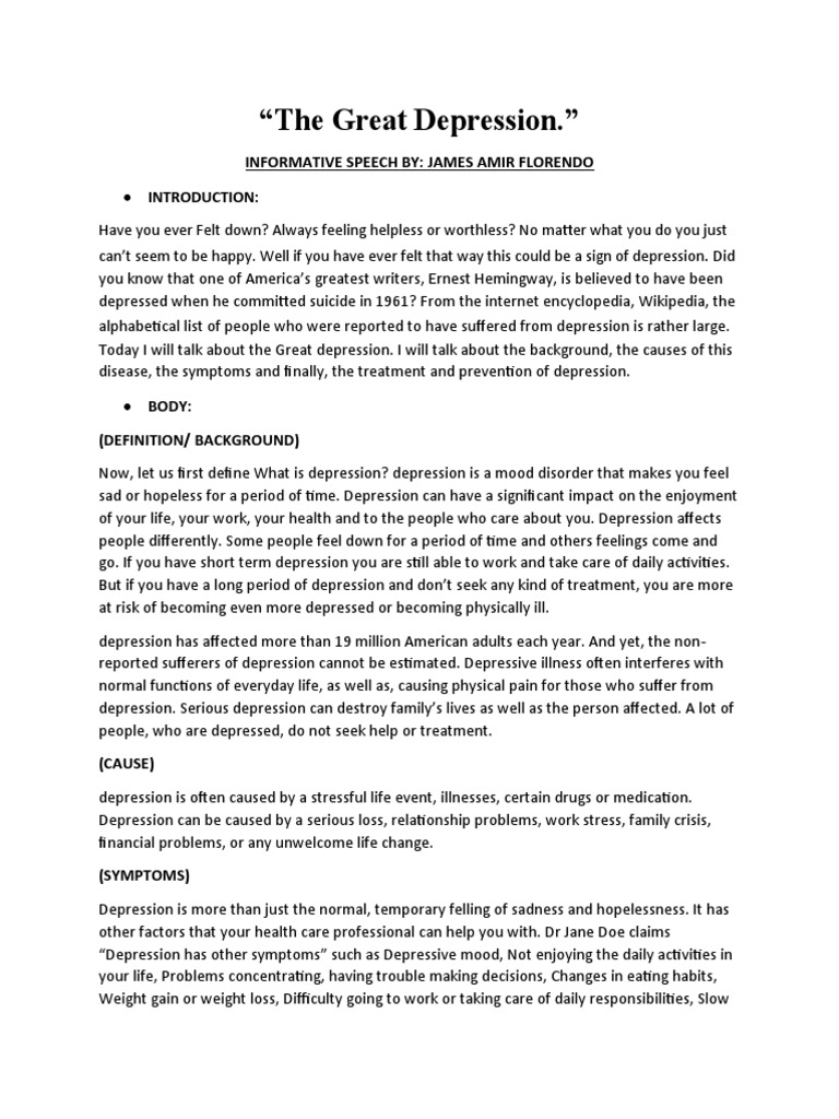 The Great Depression - Speech | PDF | Major Depressive Disorder ...
