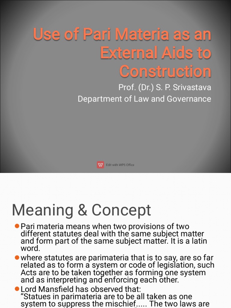 Use of Pari Materia As An External Aids | PDF | Statutory ...