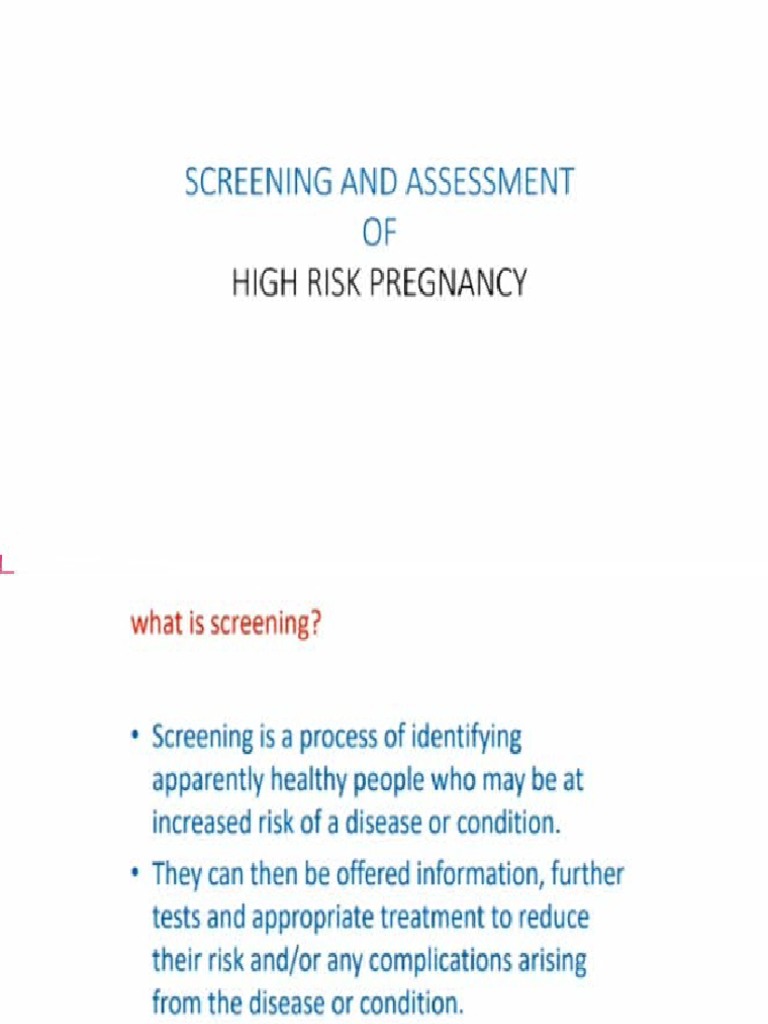 Screening and Assessment - High Risk Pregnancy | PDF