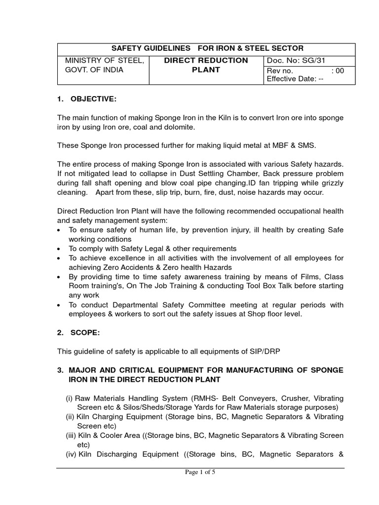 Safety Guidelines For Iron & Steel Sector Direct Reduction Plant ...