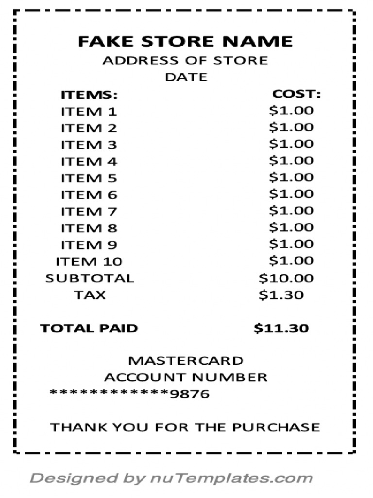 Fake Walmart Receipt Template PDF | PDF