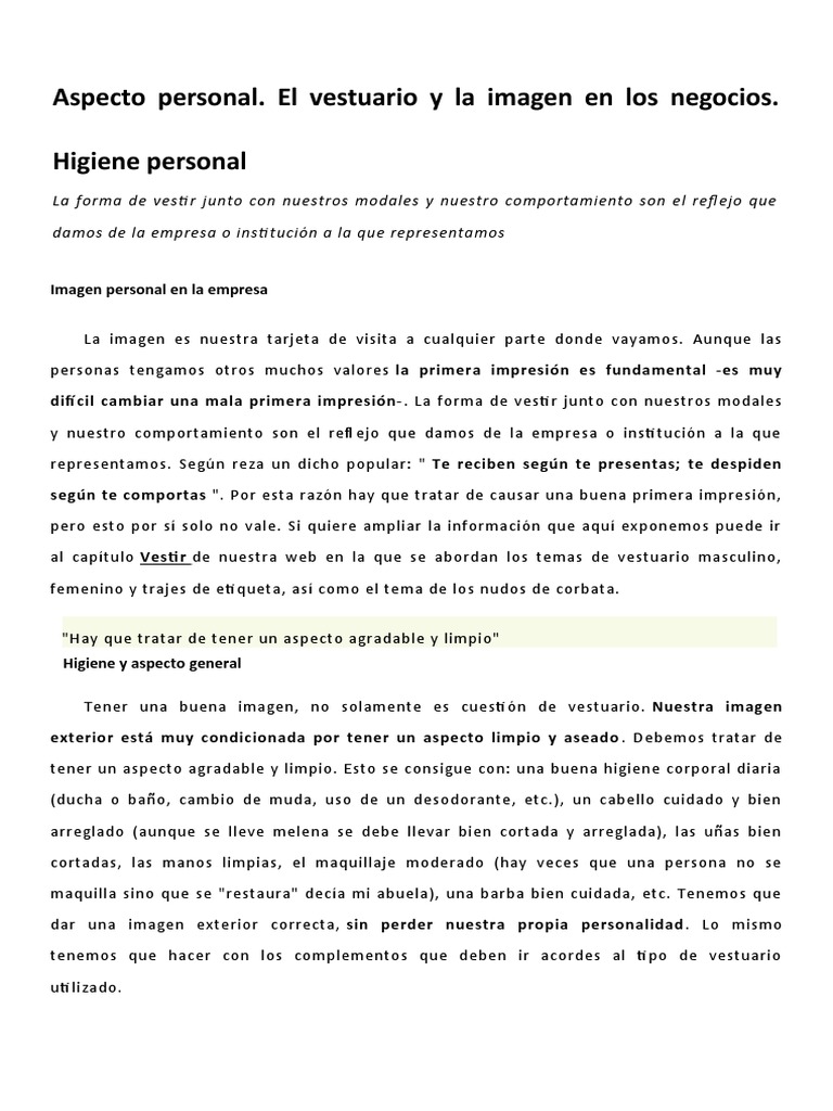Aspecto Personal | PDF | Moda | Cuerpo humano