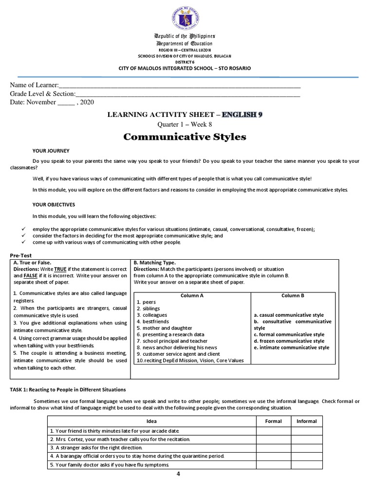 Las English 9 Q1 Week 8municative Styles Pdf Rituals