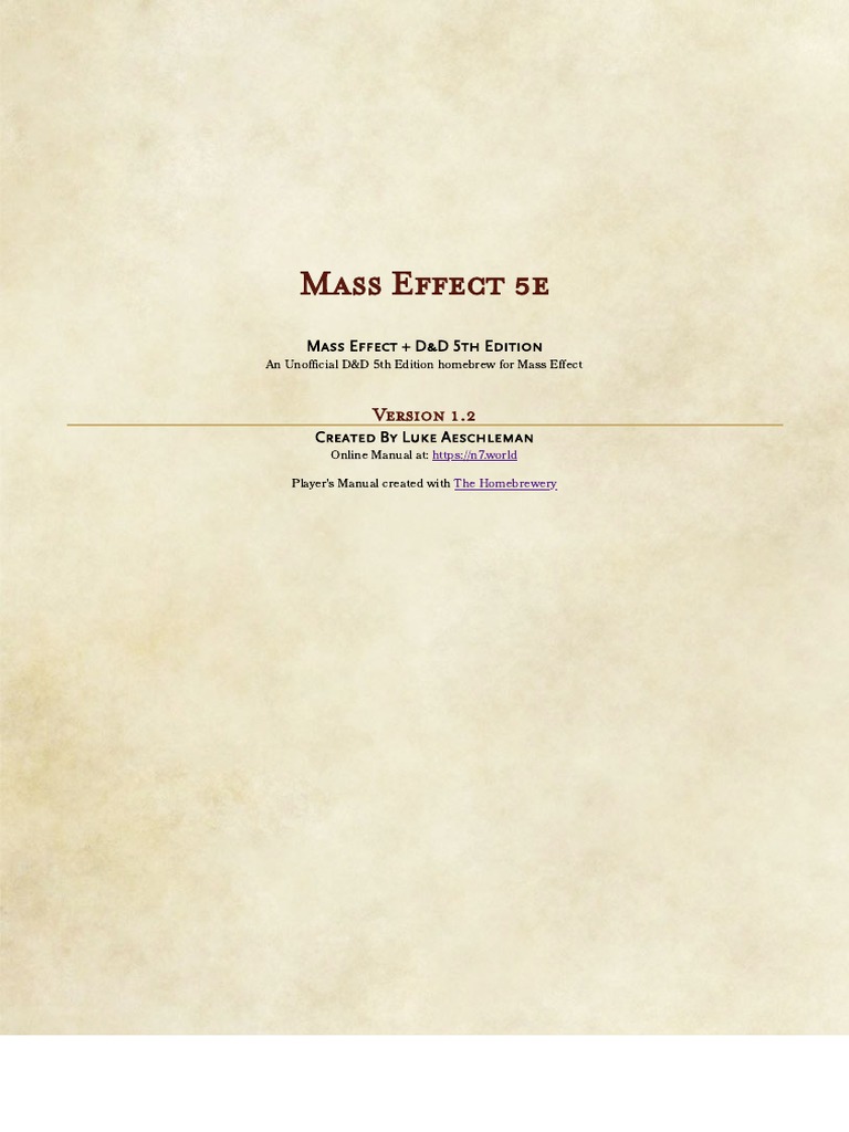 Mass Effect 5e - The Homebrewery | PDF | Gaming | Role Playing Games