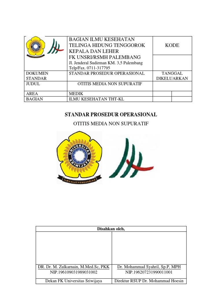 NEW SOP DAN PPK THT RSMH/ppk+sop Otologi New 2015/SOP OTO (OTITIS MEDIA NON SUPURATIF) - 2 | PDF ...